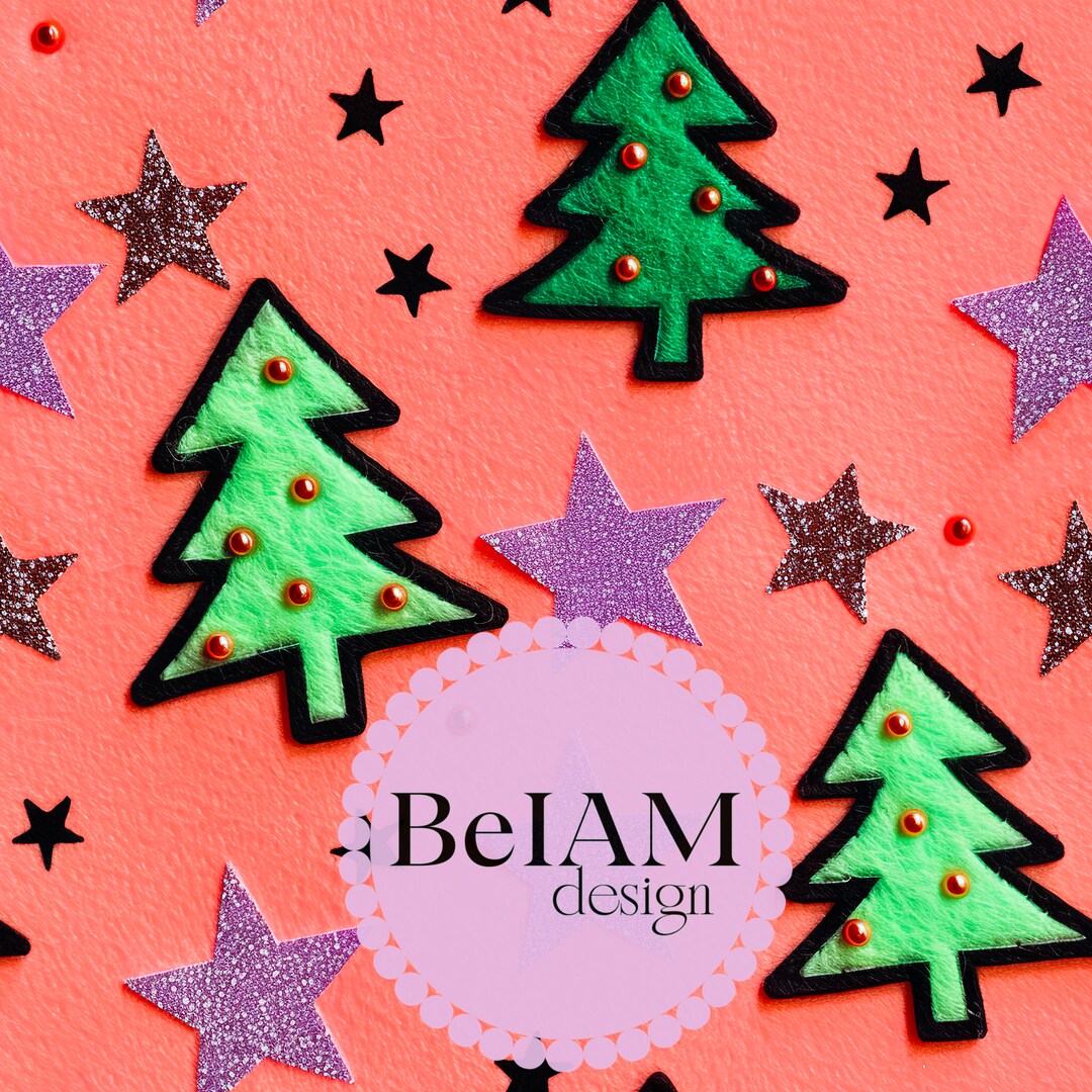 Neon Christmas Trees Seamless Pattern: Glitter Fabric, Tumbler Design ...