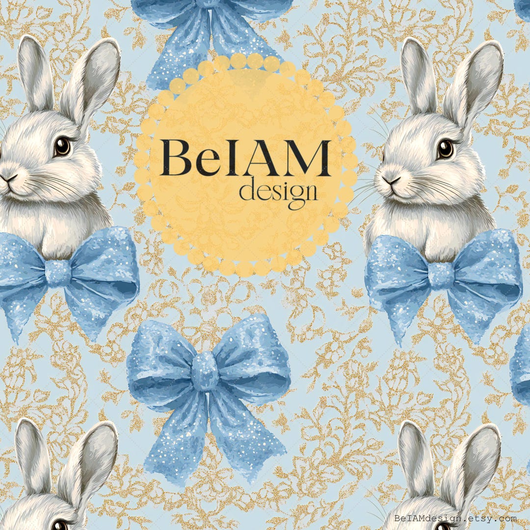 Vintage Blue Bow Coquette Bunny Seamless Pattern Repeating File for ...