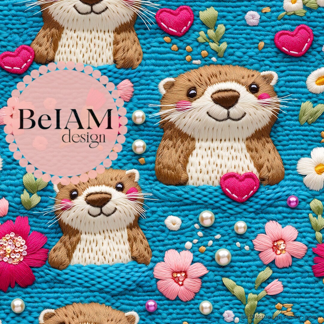 3D Cute Otter Valentine Seamless Pattern Repeating File for Fabric ...