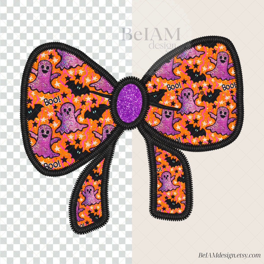Glittery Ghost Boo Bow PNG: Faux Stitch Halloween Design (digital ...