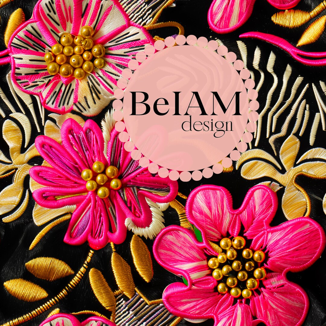 Pink & Gold Floral Faux Embroidery Seamless Pattern (digital Paper) - Etsy