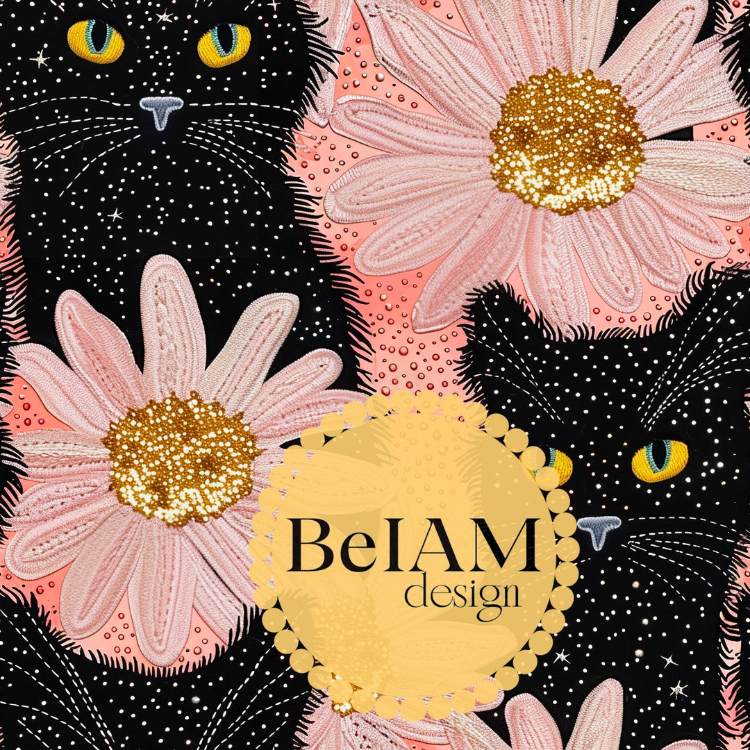 3D Gold Glitter Black Cat Seamless Pattern Repeat File Fabric ...