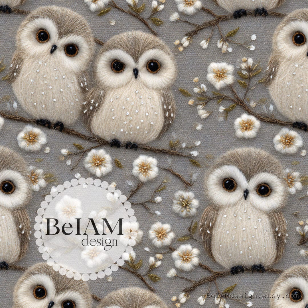 3D White Floral Owls Seamless Pattern Repeating File for Fabric ...