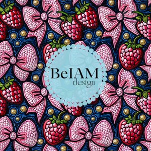 3D Strawberries With Pink Bow Seamless Pattern Repeating File Fabric ...
