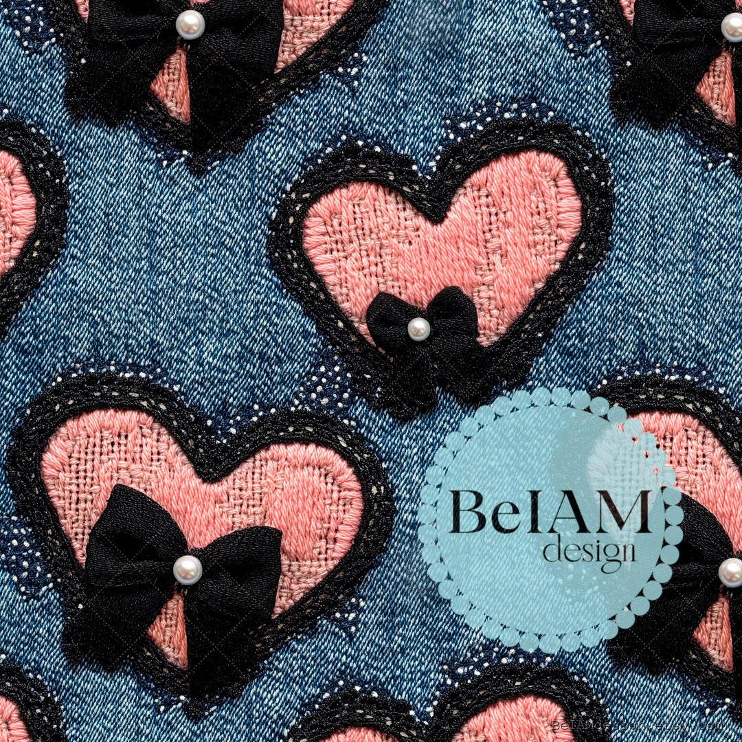 Coquette Hearts Denim Seamless Pattern: Fabric Sublimation (digital ...