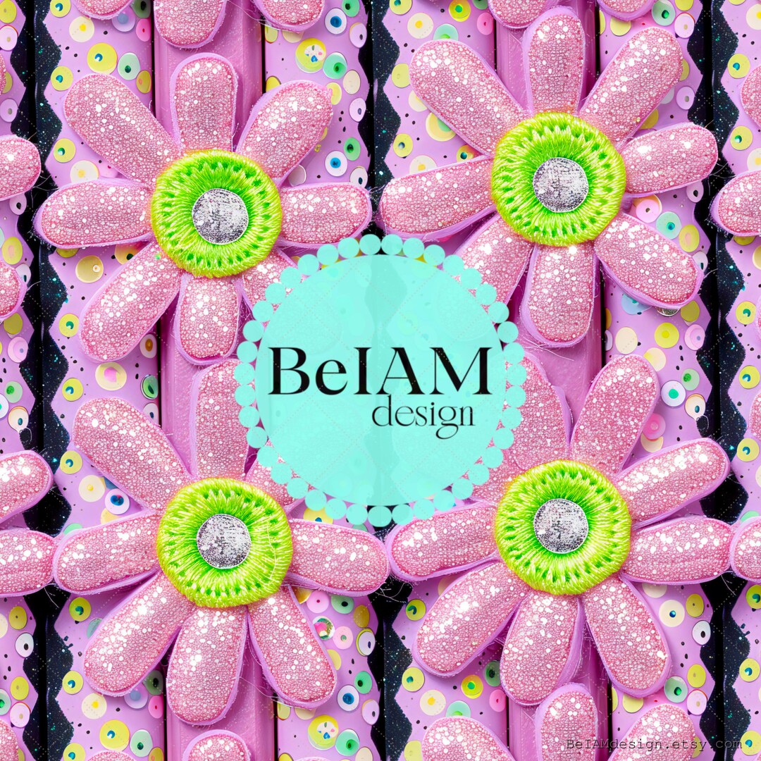 3D Preppy Glitter Daisies Seamless Pattern Repeating File for Fabric ...