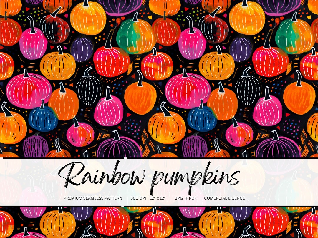 Rainbow Pumpkins Seamless Pattern: Fall Halloween Design (JPEG, PDF) - Etsy