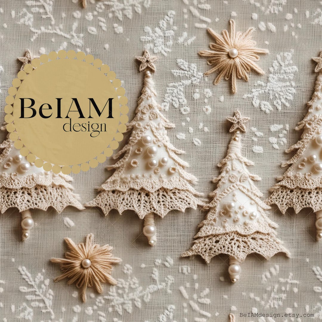 Lace Christmas Trees Seamless Pattern: Neutral 3D Design (digital Paper ...