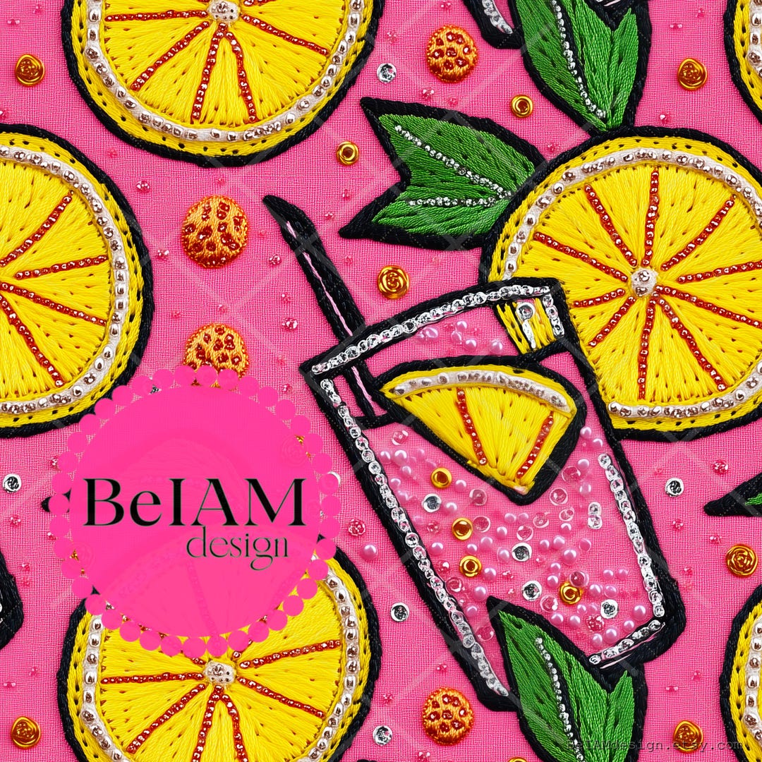 Neon Lemonade Summer Seamless Pattern Repeat File for Fabric ...