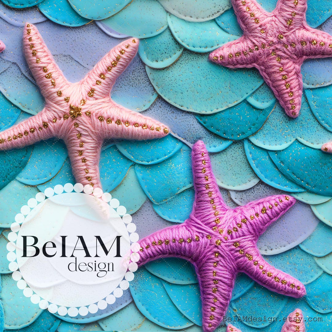 Preppy Sea Starfish Seamless Pattern: 3D Summer Fabric (digital Paper ...