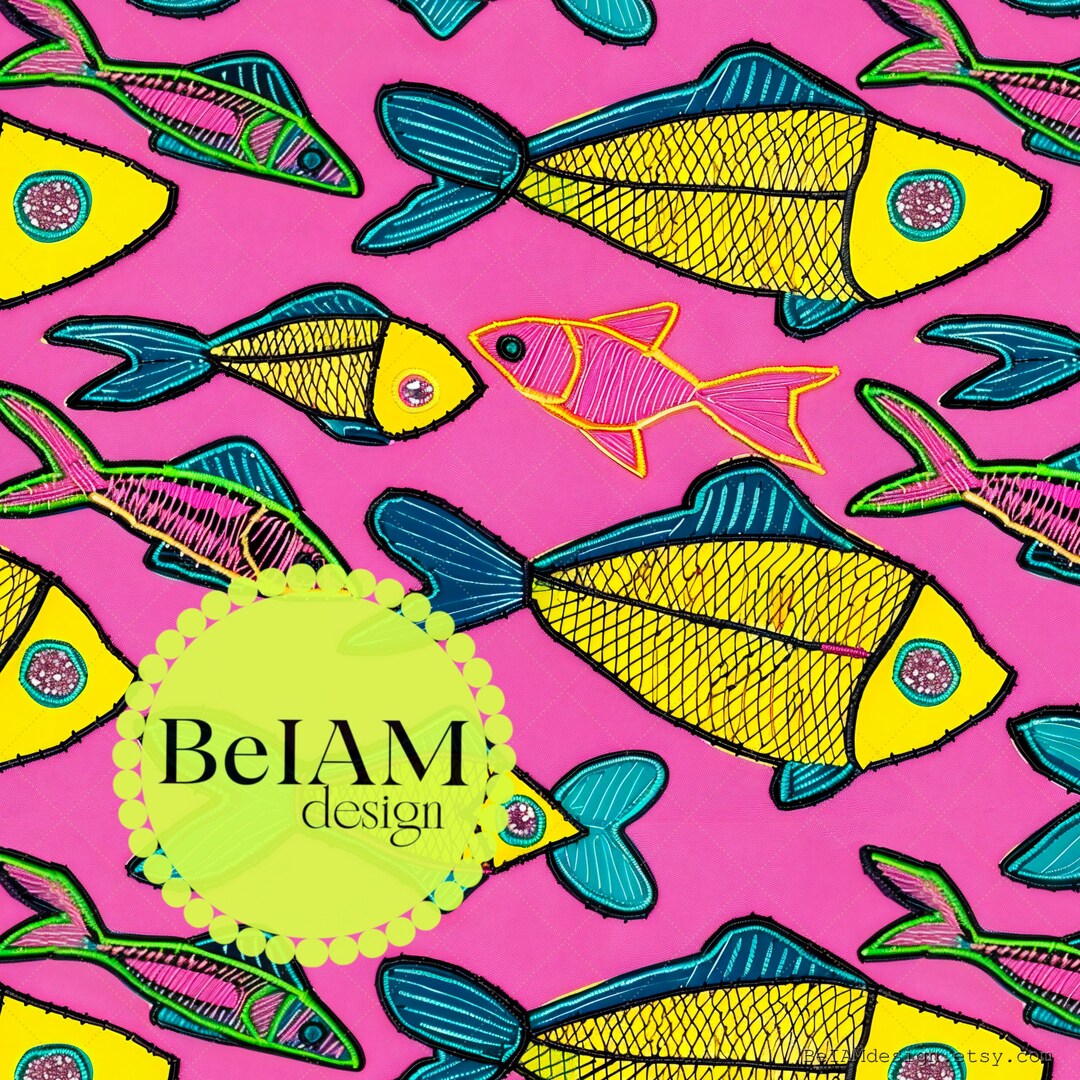 Neon Fishes Swimwear Seamless Pattern Repeating File for Fabric ...