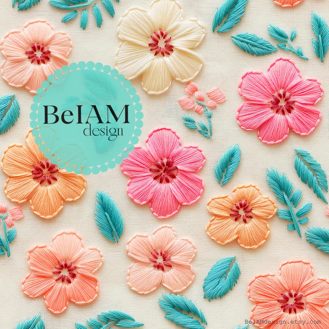 3D Pastel Flowers Faux Embroidery Pattern: Seamless Fabric Print ...