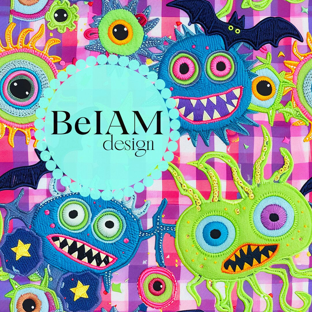3D Neon Creepy Monsters Seamless Pattern Repeat File Fabric Sublimation ...