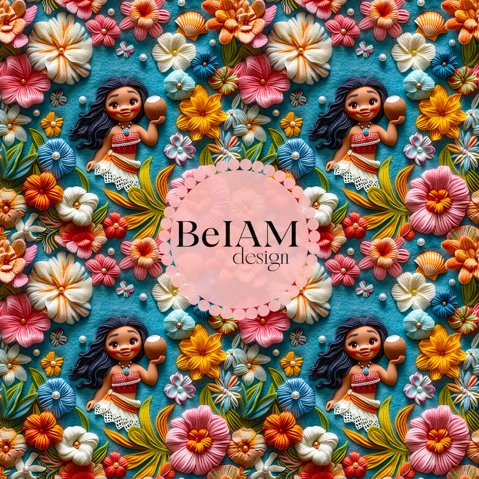 3D Floral Maui Princess Seamless Pattern: Fabric Sublimation, Scrapbook ...