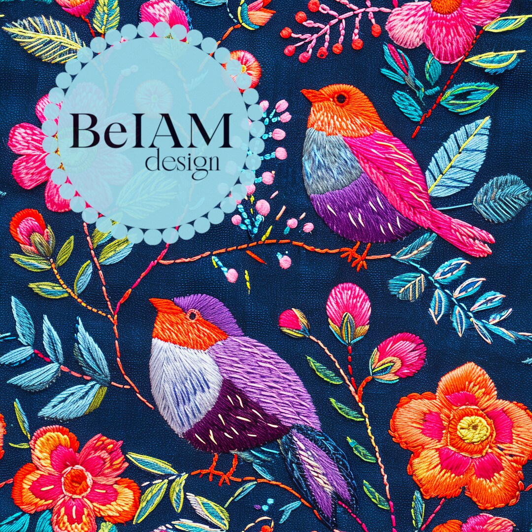 Embroidered Cute Birds Preppy Seamless Pattern Repeating File Fabric ...