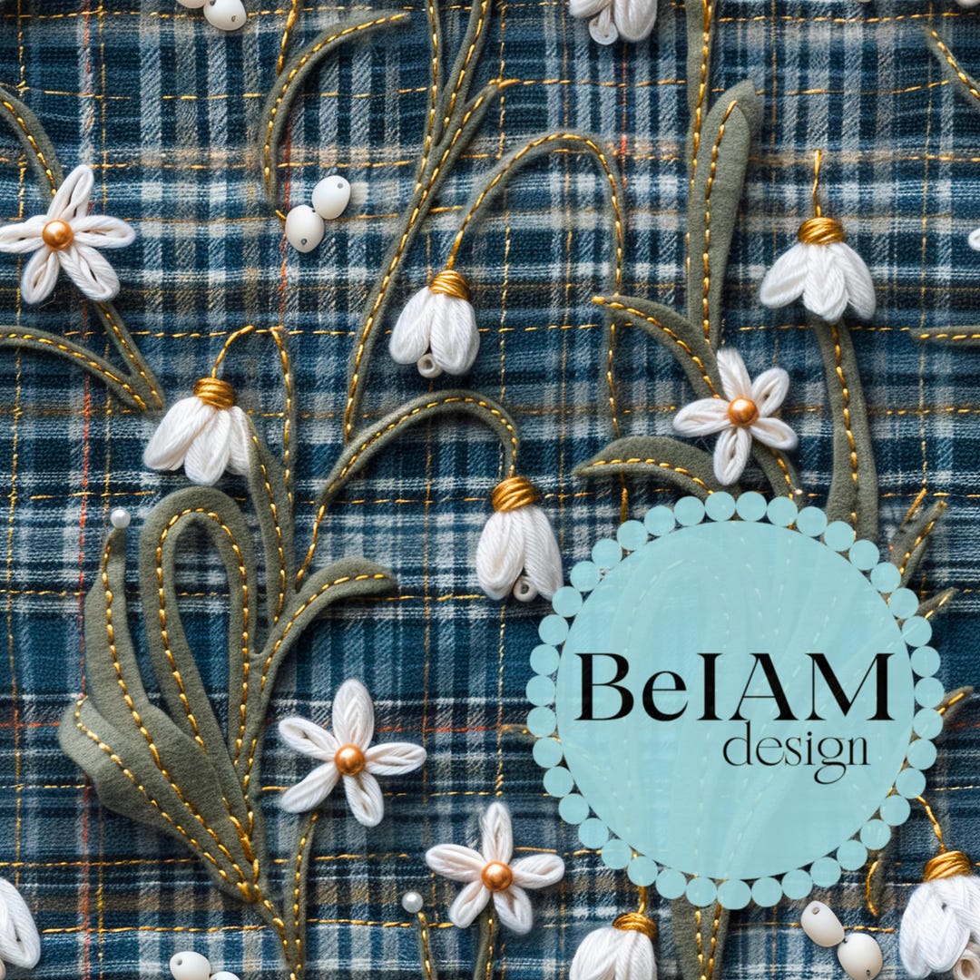 Snowdrop Faux Embroidery Seamless Pattern: Spring Floral Fabric ...