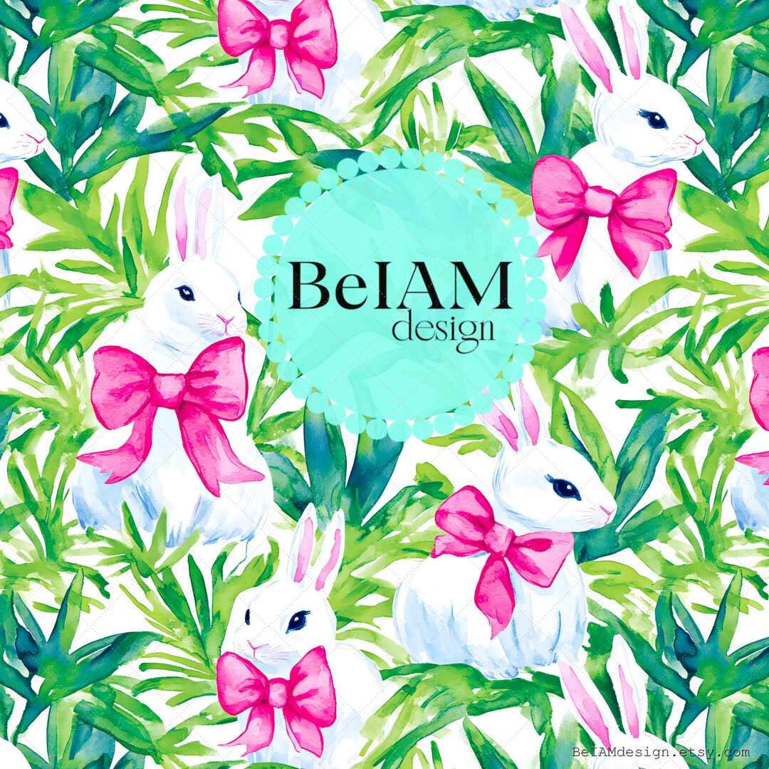 Pink Bow White Bunny Seamless Pattern Repeating File for Fabric ...