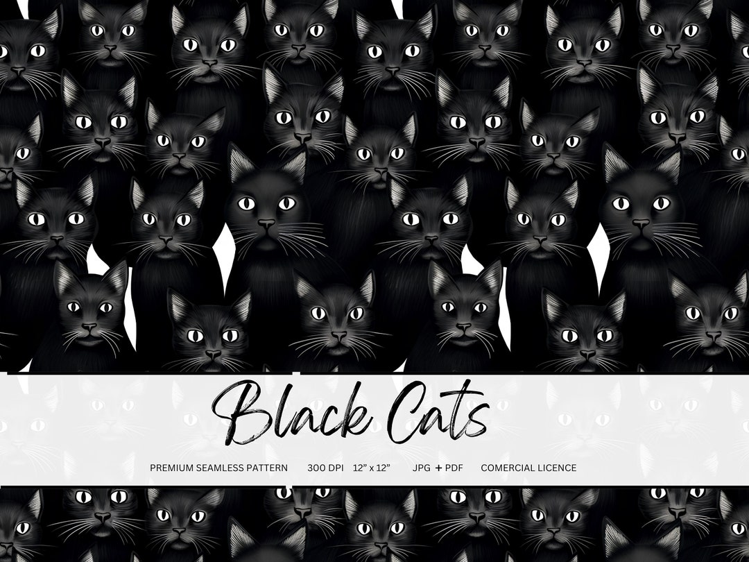 Haloween Black Cats Seamless Pattern Printable Digital Paper Halloween ...