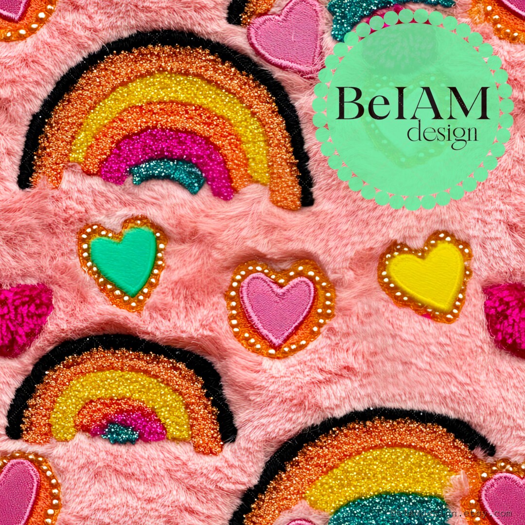 Fluffy Bright Rainbow Hearts Seamless Pattern Repeating File for Fabric ...