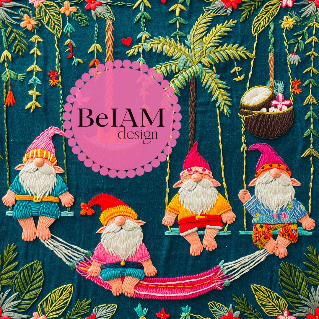 Summer Gnome Embroidery Texture: Seamless Fabric Sublimation (digital ...