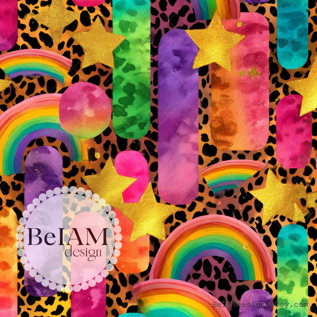 Leopard Print Rainbow Stars Seamless Pattern: Fabric Sublimation ...