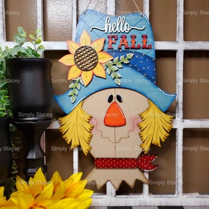 Hello Fall Scarecrow Door Hanger, DIY Kit or Hand-painted, Fall Decor ...
