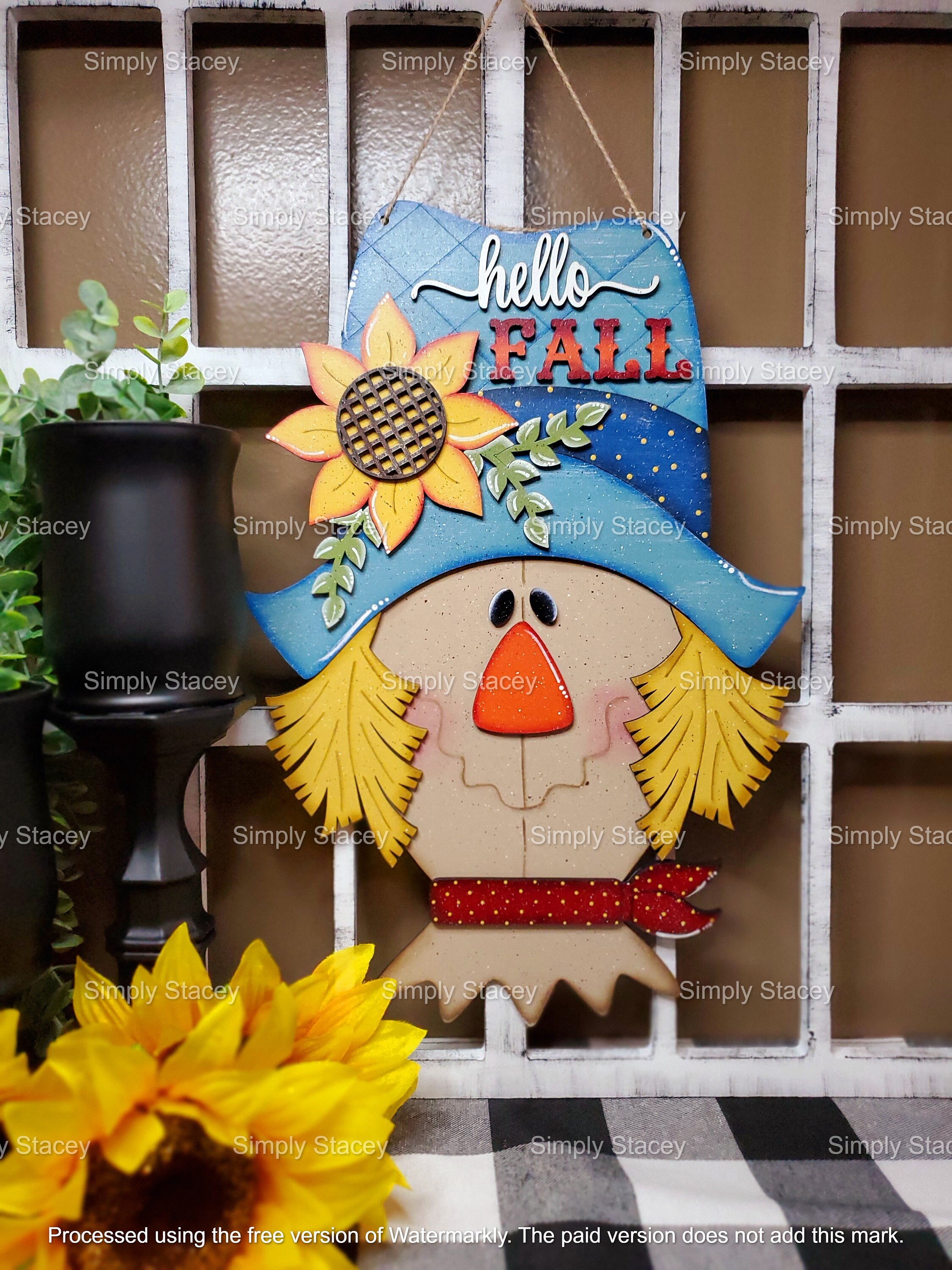 Hello Fall Scarecrow Door Hanger, DIY Kit or Hand-painted, Fall Decor ...