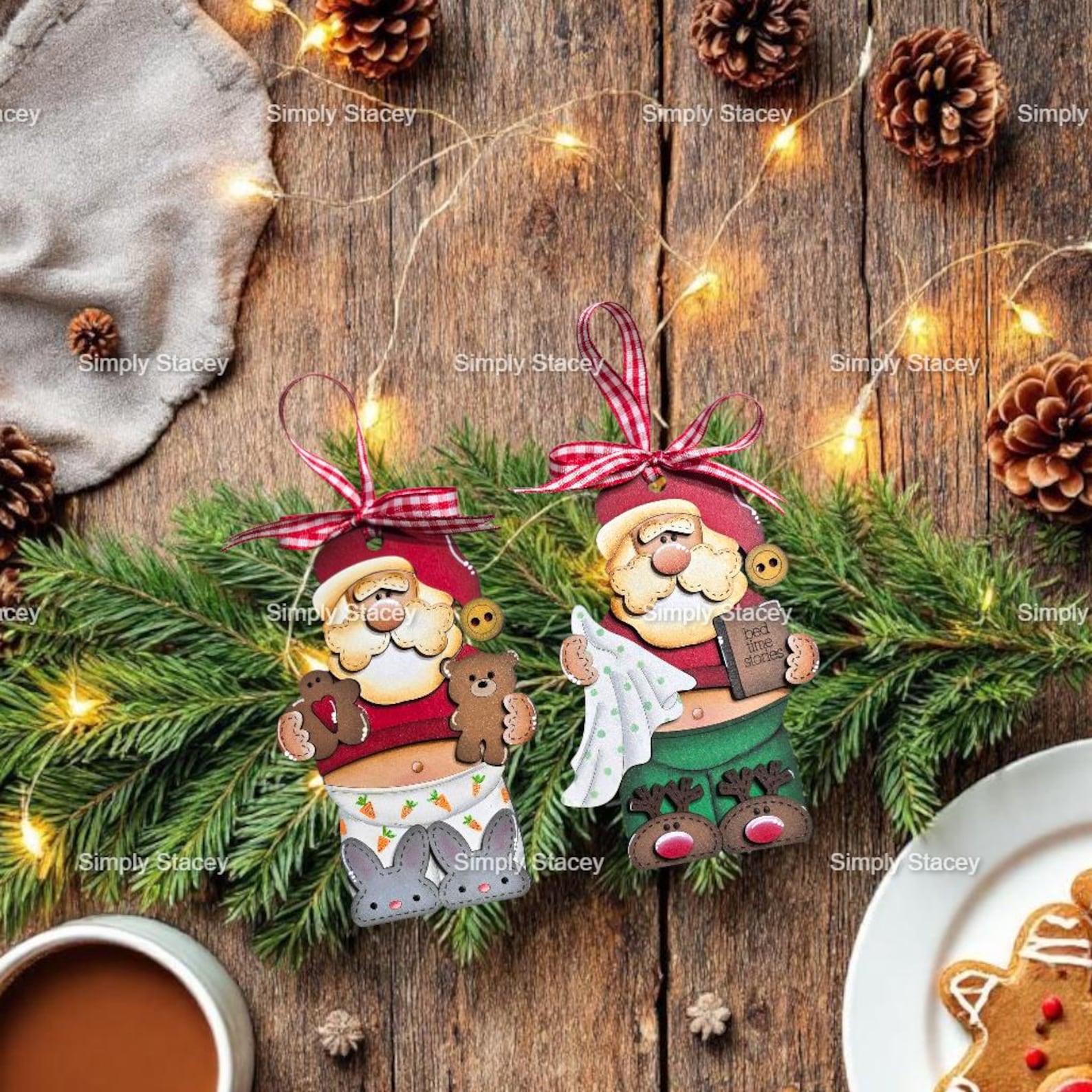 Chubby Belly Santa Stitched Ornaments, Santa in Pj's, DIY Kit or Hand ...