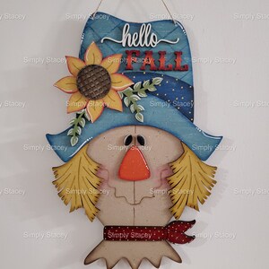 Hello Fall Scarecrow Door Hanger, DIY Kit or Hand-painted, Fall Decor ...