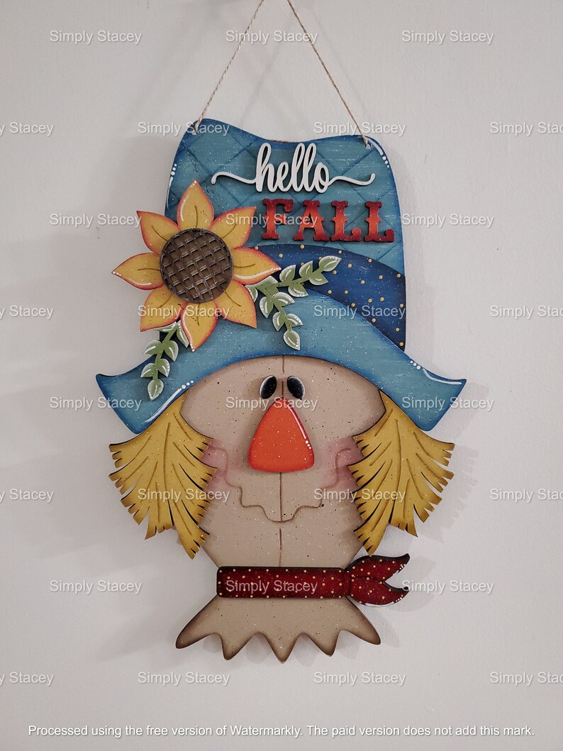 Hello Fall Scarecrow Door Hanger, DIY Kit or Hand-painted, Fall Decor ...