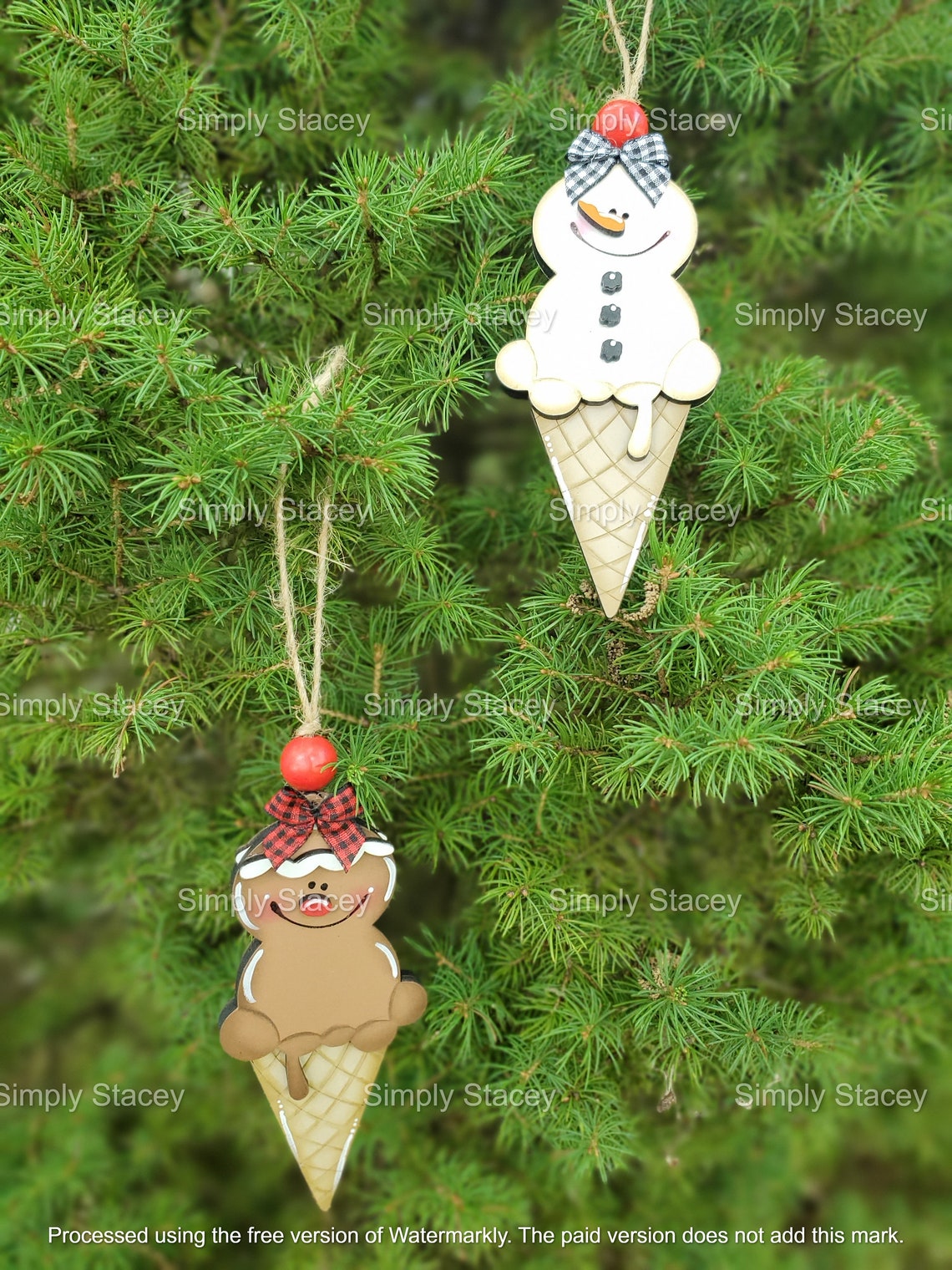 Snowman or Gingerbread Ice Cream Cone Christmas Ornament, DIY Kit or ...