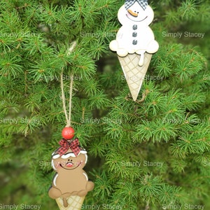 Snowman or Gingerbread Ice Cream Cone Christmas Ornament, DIY Kit or ...