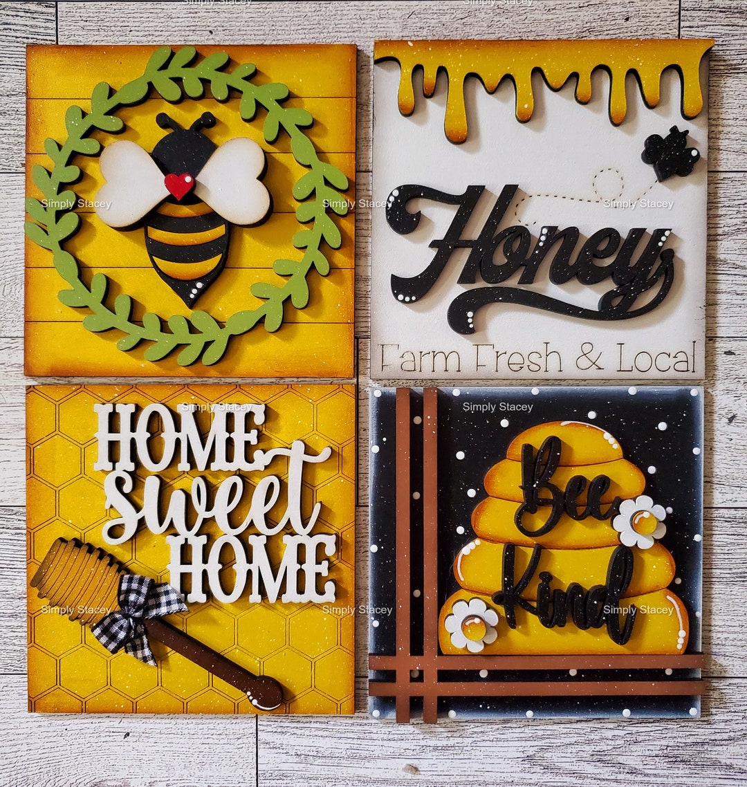 Bee Sign Tile Inserts, DIY Kit or Hand-painted, Bee Decor, DIY Bee ...