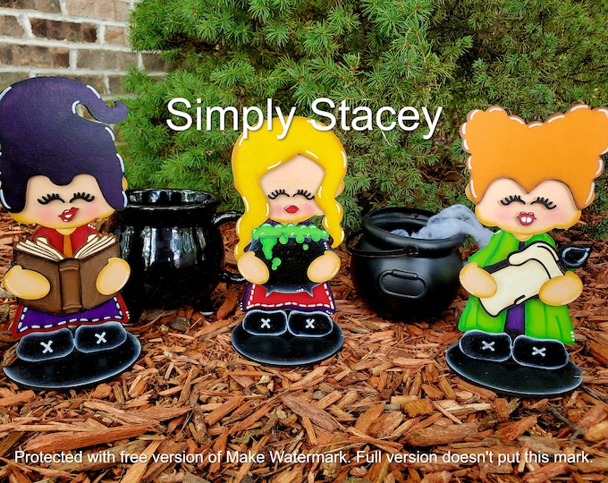 Sisters Shelf Sitters, DIY Wood Kit, Hand Painted, Halloween Decor, 3 ...