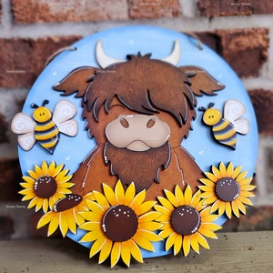 Highland Cow With Sunflowers 10.75 Inch Sign DIY Kit or Hand-painted ...