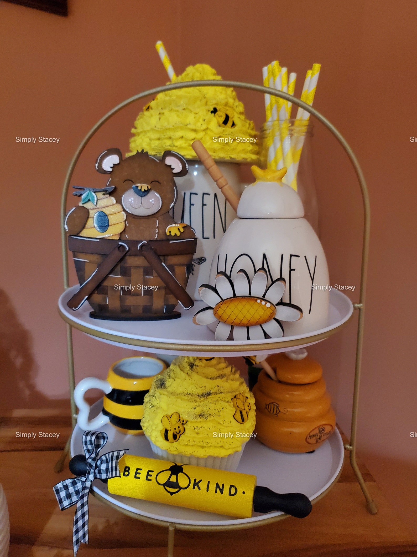 Bear and Bees Interchangeable Basket Insert Large or Mini, Hand-painted ...