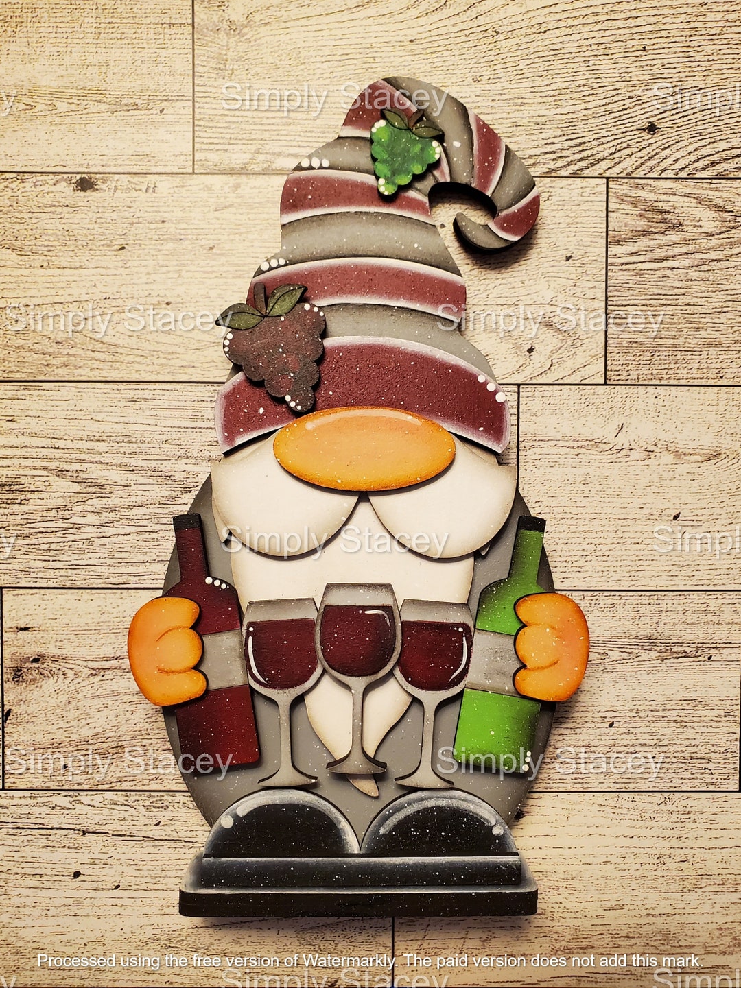 Wine Gnome, DIY Wood Kit, Hand-painted, Shelf Sitter, Tiered Tray Decor ...