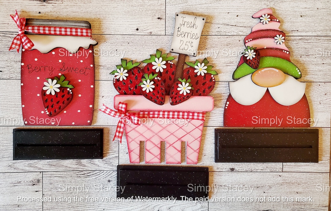 Strawberry Shelf Sitter Set, DIY Wood Kit or Hand-painted, Gnome, Fresh ...