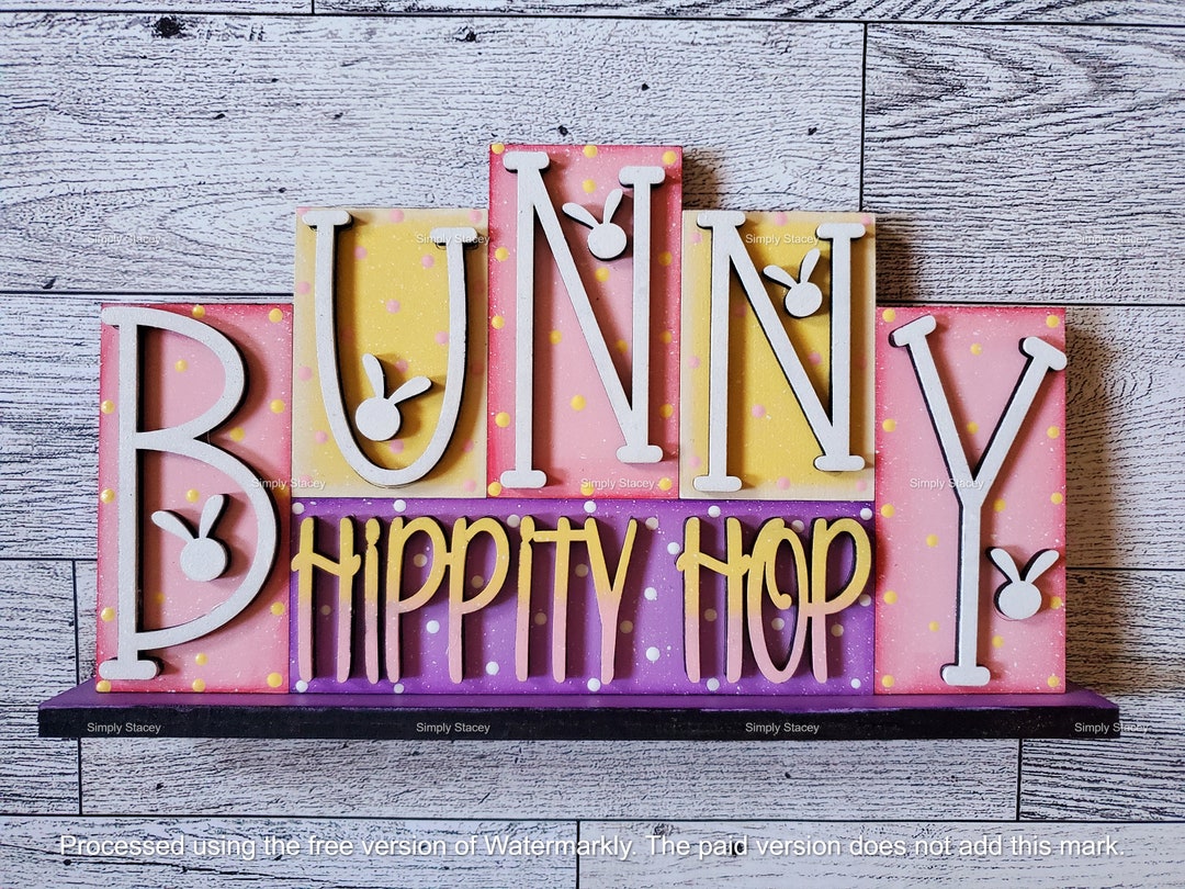 Easter Bunny Hippity Hop Mini Word Block, DIY Kit or Hand-pained, Word ...