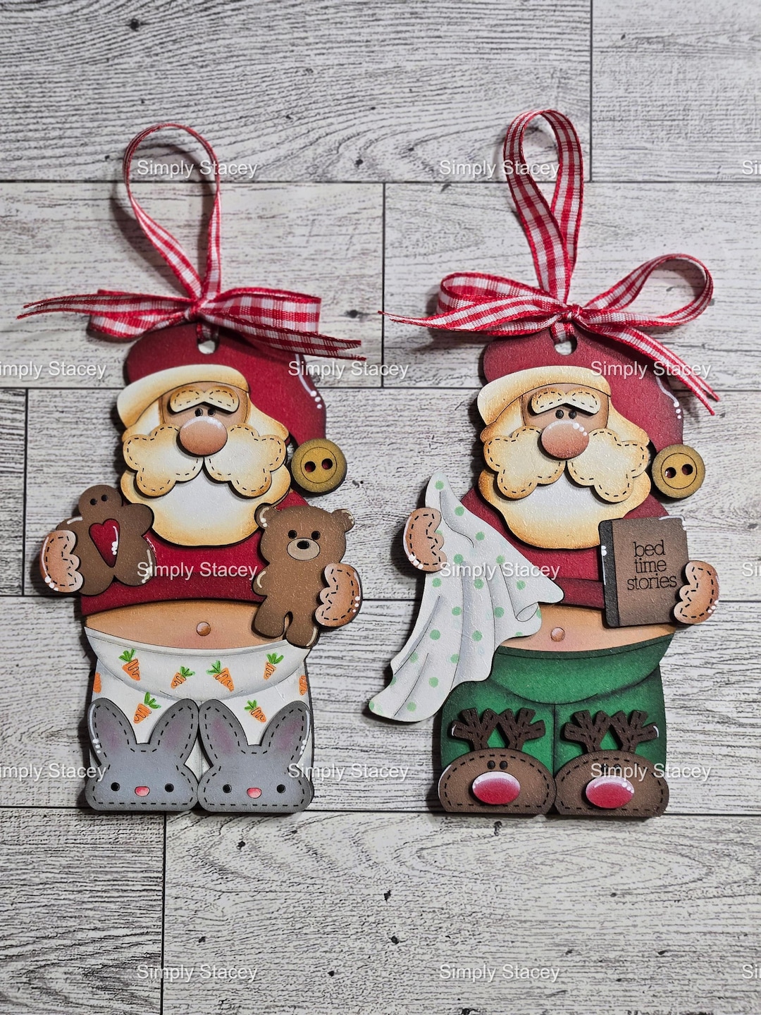 Chubby Belly Santa Stitched Ornaments, Santa in Pj's, DIY Kit or Hand ...