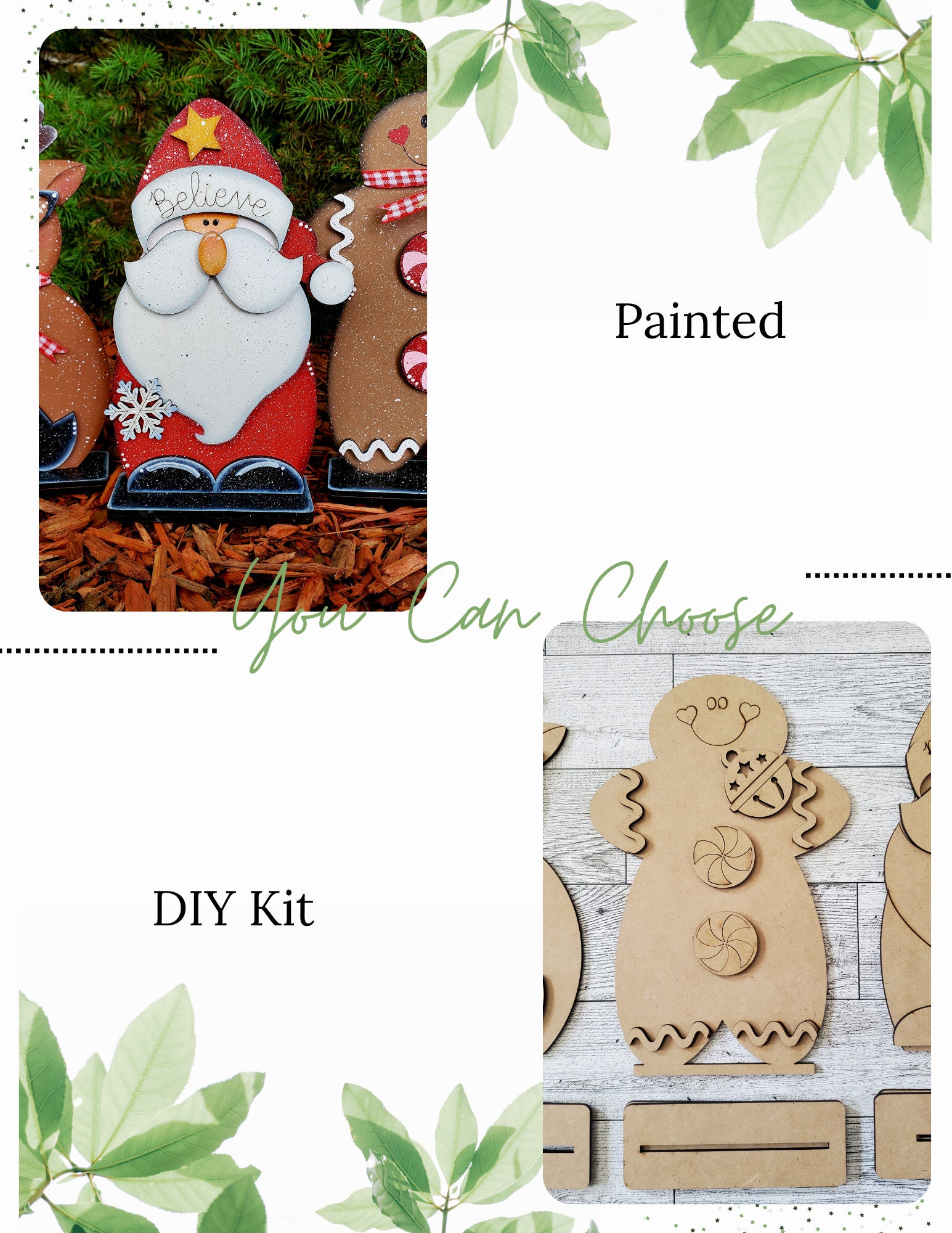 Santa, Nerdy Reindeer, Gingerbread Man, DIY Kit or Hand-painted ...