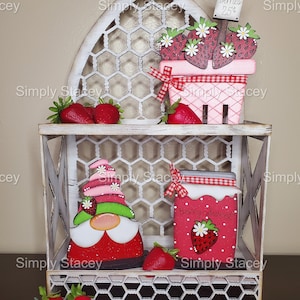 Strawberry Shelf Sitter Set, DIY Wood Kit or Hand-painted, Gnome, Fresh ...