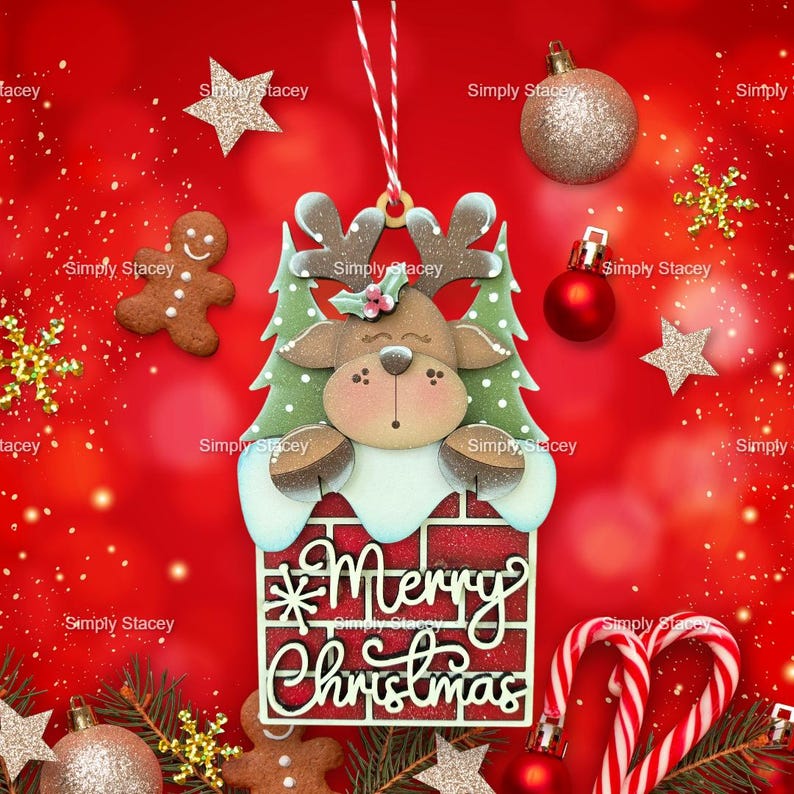 Hand Painted Reindeer in Chimney Ornament: DIY Wood Kit - Etsy