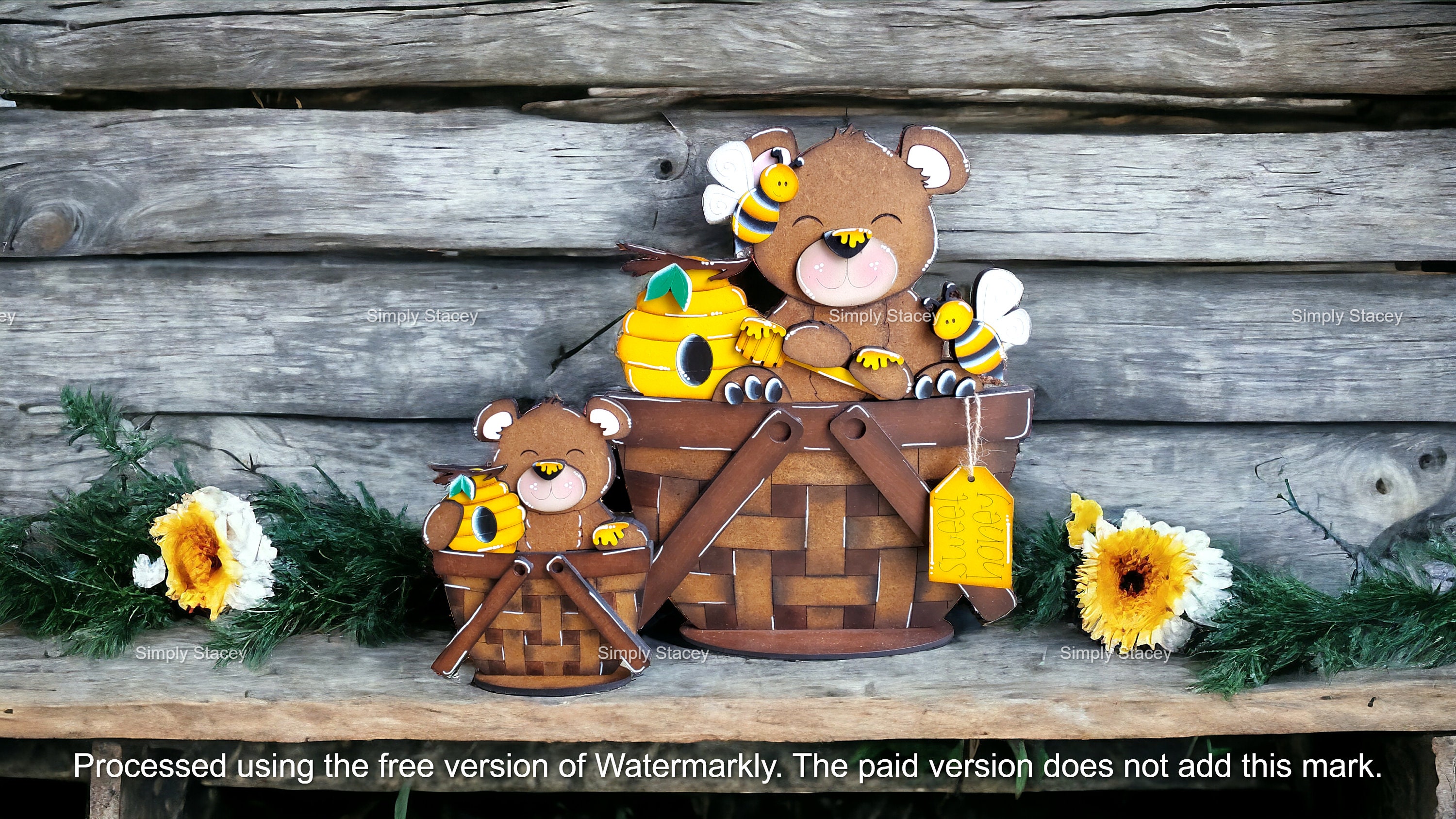 Bear and Bees Interchangeable Basket Insert Large or Mini, Hand-painted ...