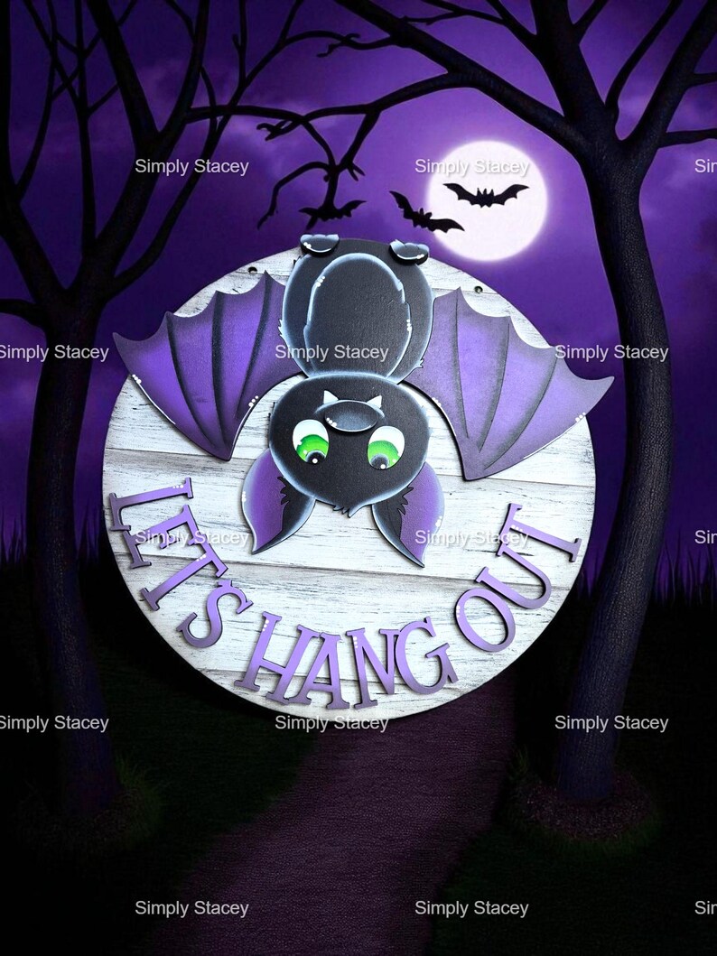 Hand-painted Halloween Bat Door Hanger: "let's Hang Out" Sign, DIY Kit ...