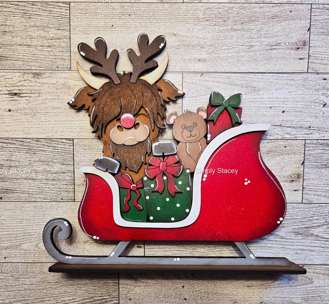 Highland Cow Christmas Sled Shelf Sitter: Hand-painted or DIY Kit - Etsy
