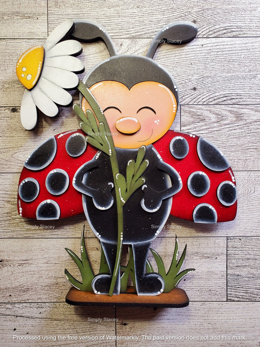 Hand-painted Ladybug Shelf Sitter With Daisy - Lucky Home Decor, DIY ...