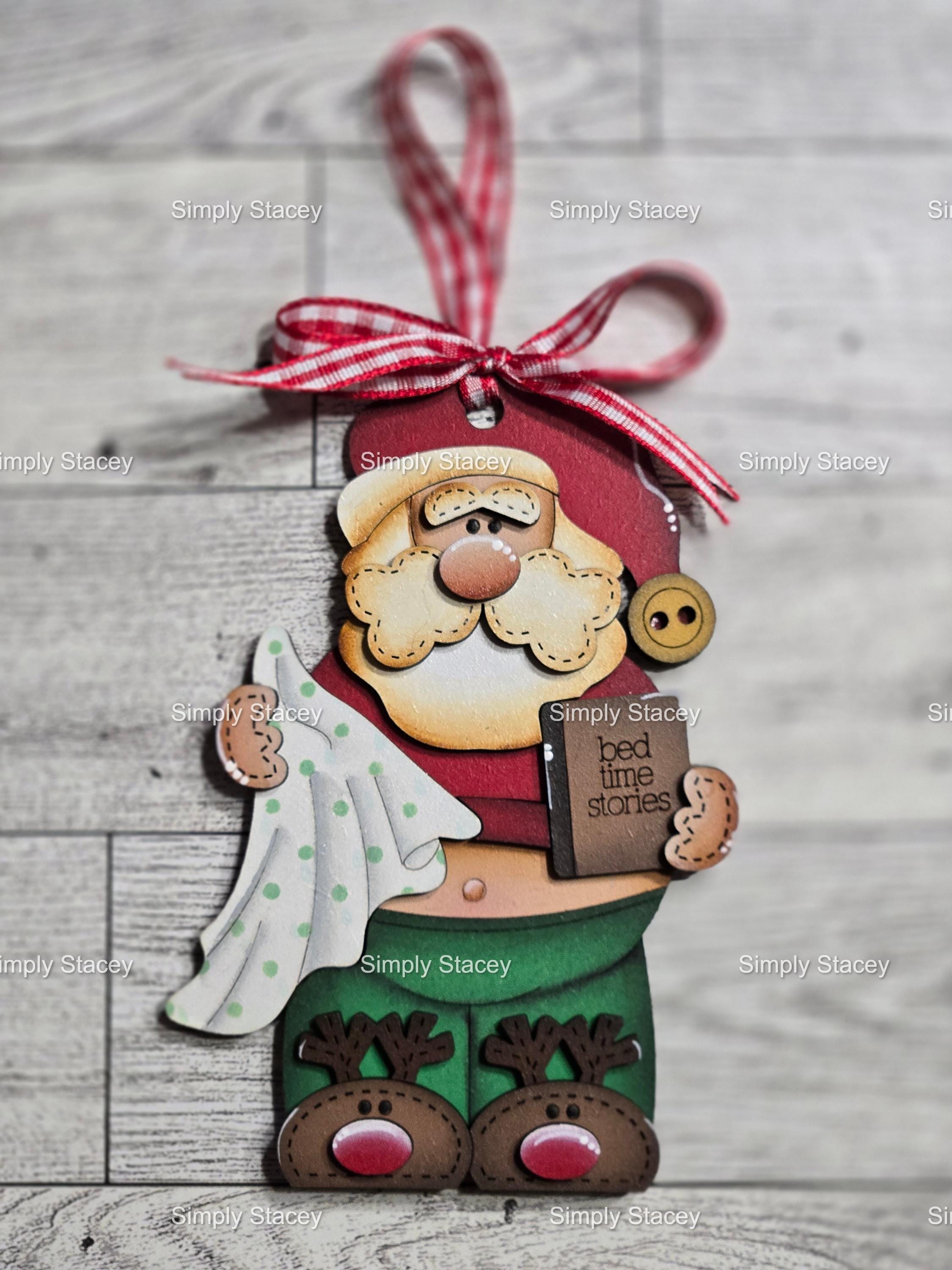 Chubby Belly Santa Stitched Ornaments, Santa in Pj's, DIY Kit or Hand ...