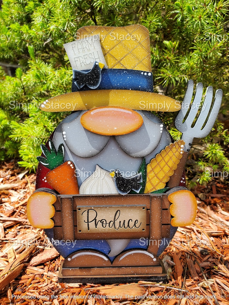 Farmer Gnome, DIY Wood Kit or Hand-painted, Farmer Gnome Shelf Sitter ...