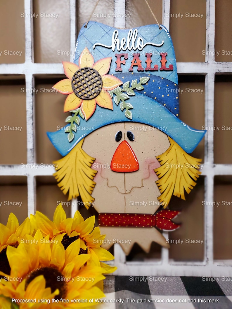 Hello Fall Scarecrow Door Hanger, DIY Kit or Hand-painted, Fall Decor ...